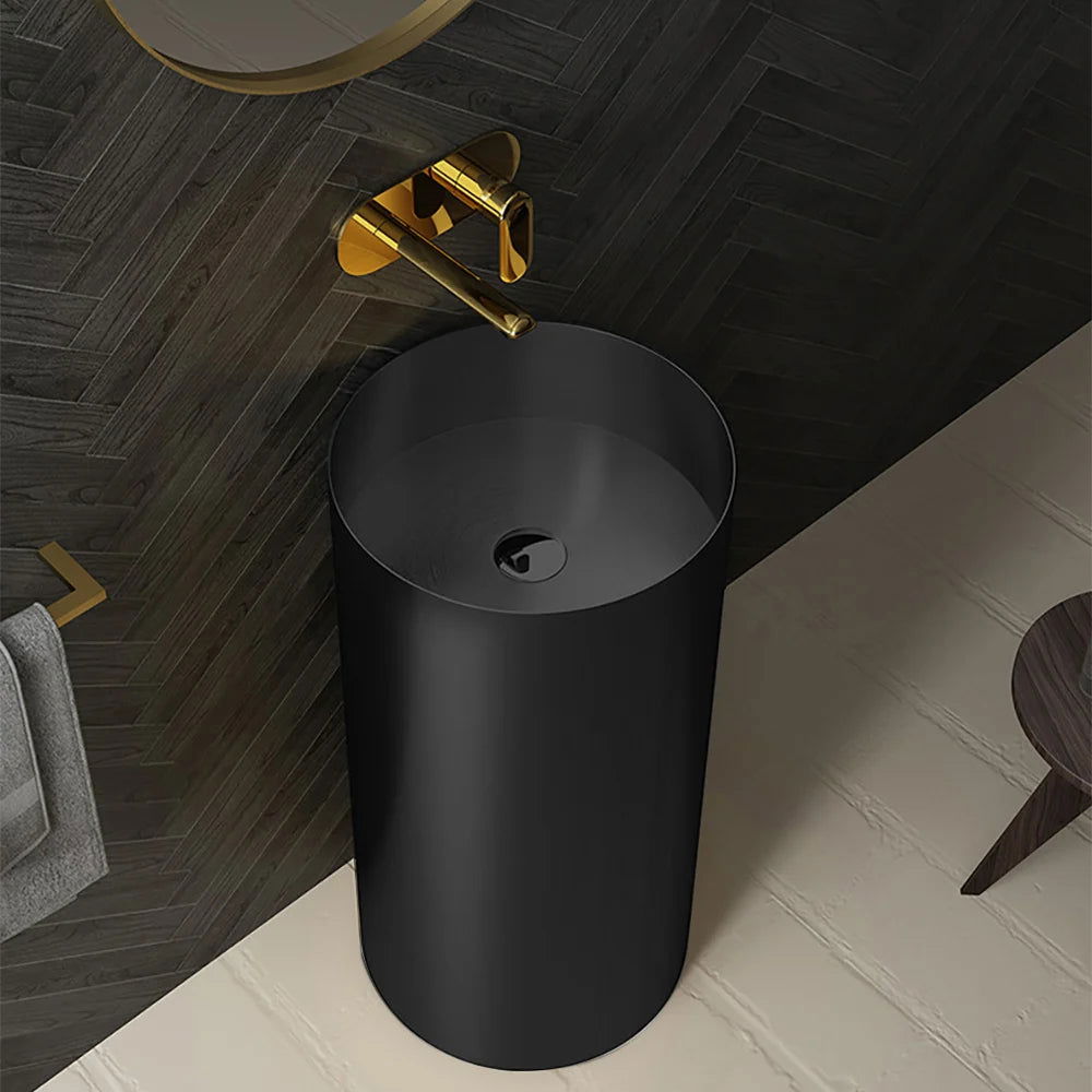 Black Modern Round Stainless Steel Basin Pedestal Basin Freestanding ...
