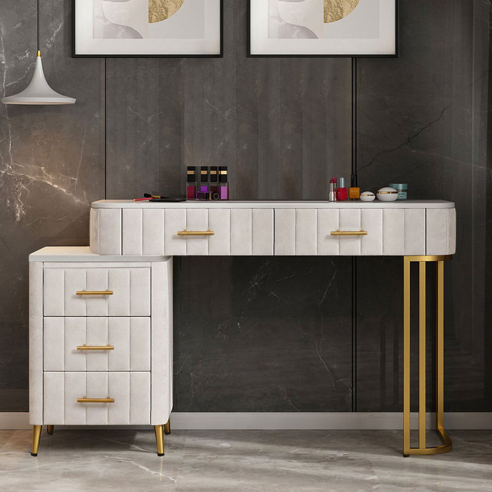 Modern White Velvet Makeup Vanity Table Expandable Dressing Table with ...