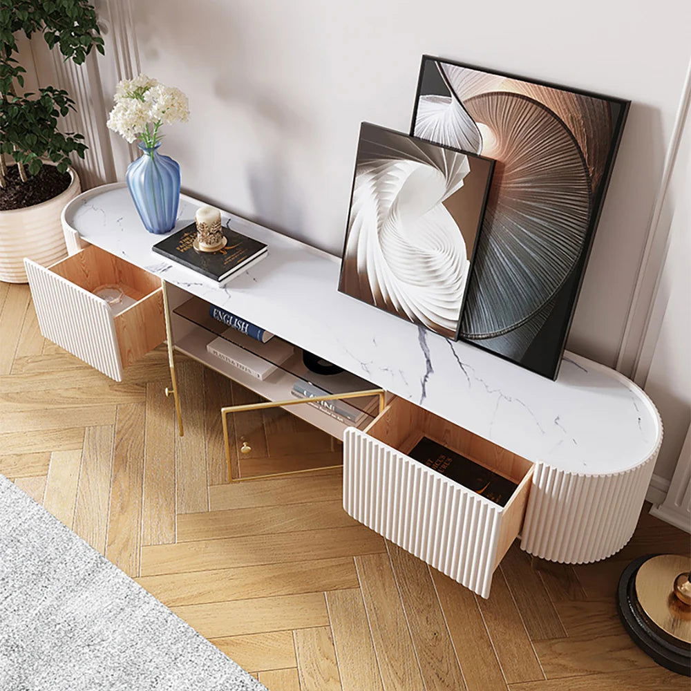 Palley Modern Oval TV Stand Console with Storage & Glass Doors White f ...
